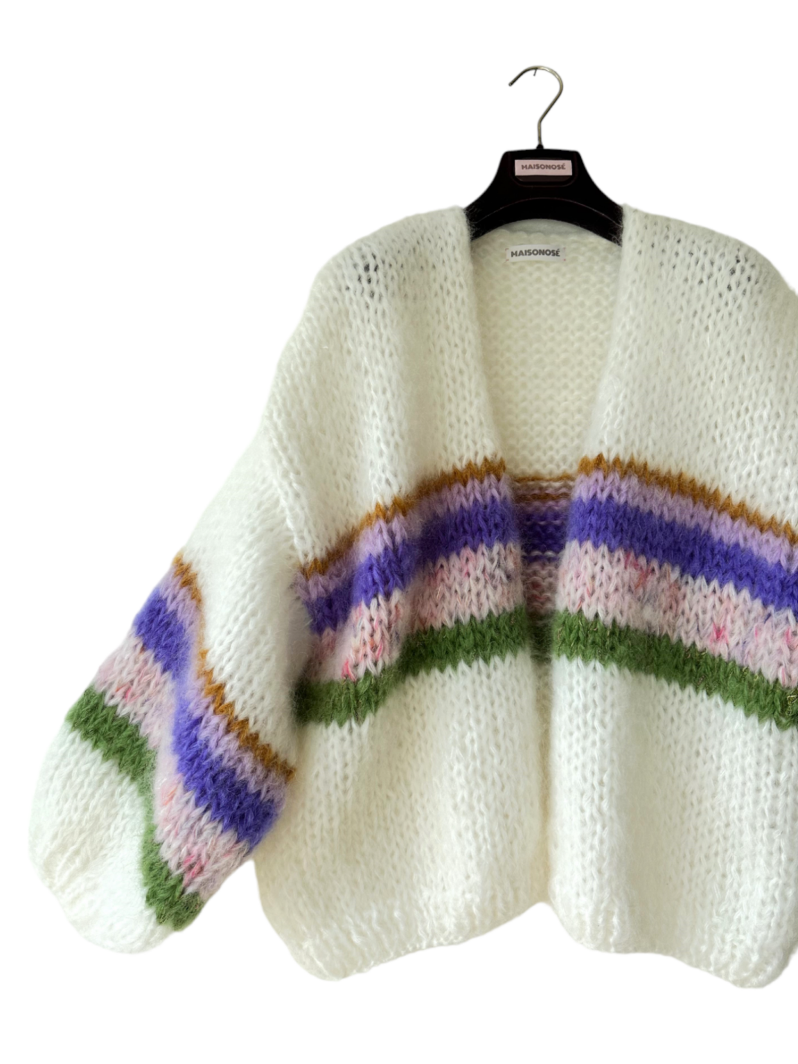 Bohemian style mohair vest gestreept wit - Maison Osé