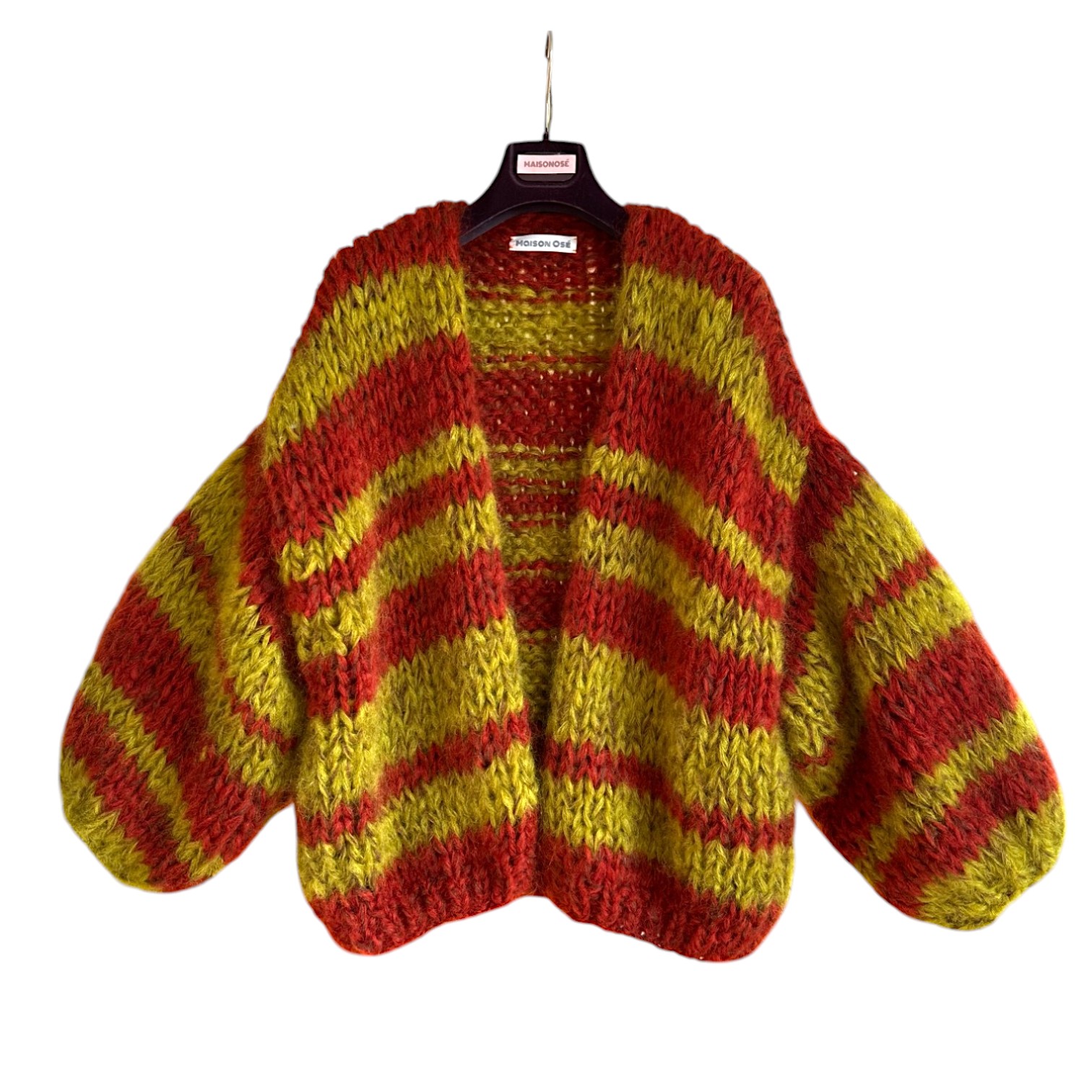 Gestreept mohair vest rood groen - Maison Osé