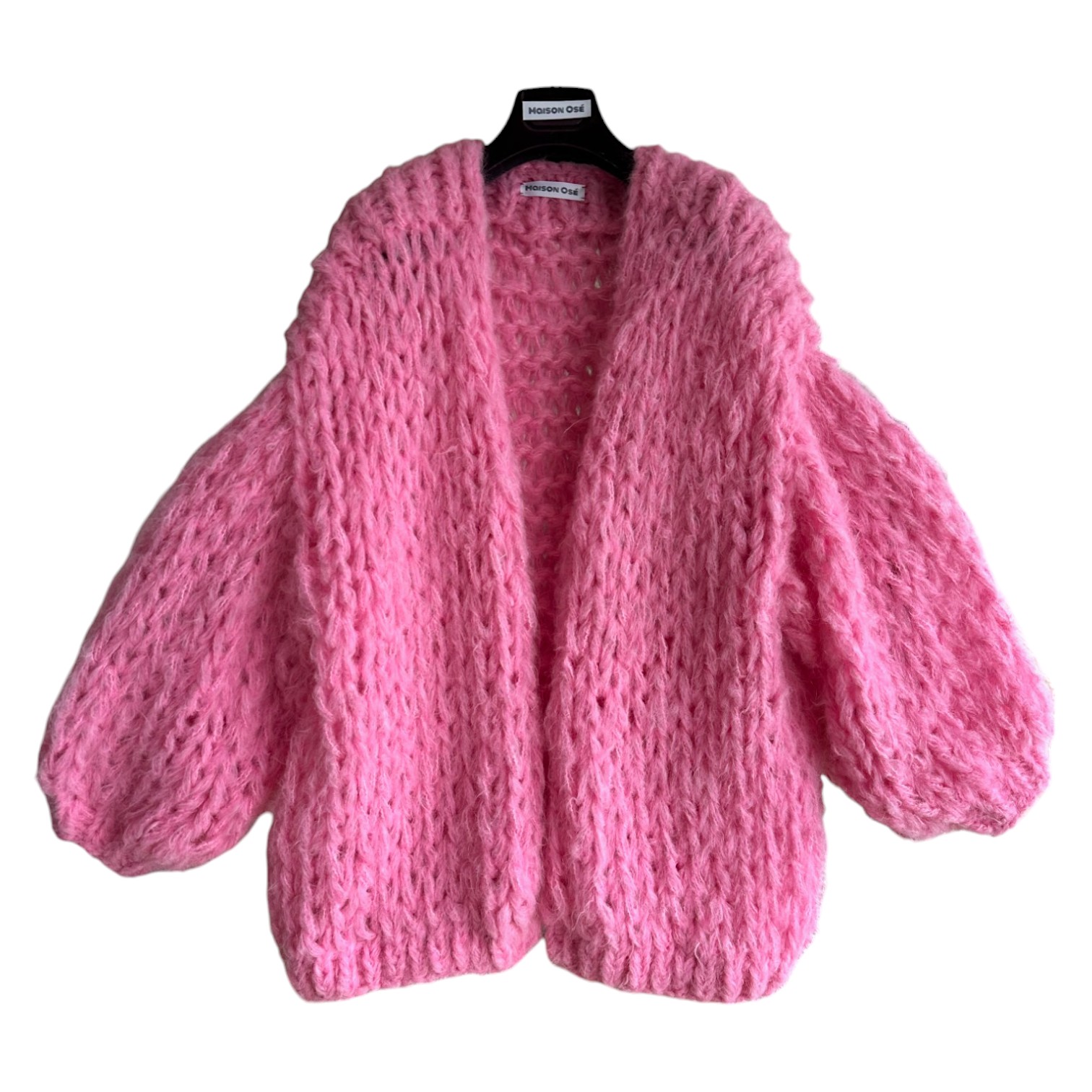 Grof gebreid roze vest lang - Maison Osé